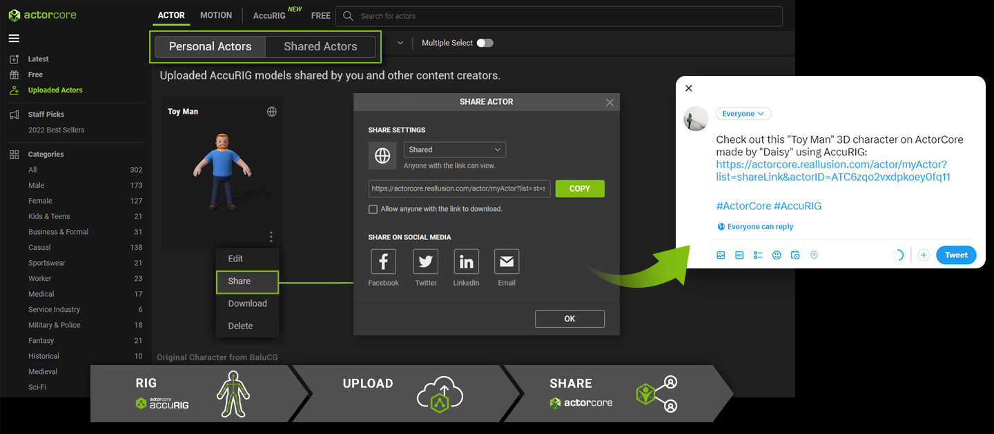 Reallusion Releases ActorCore AccuRIG Share (Beta) - Reallusion Magazine