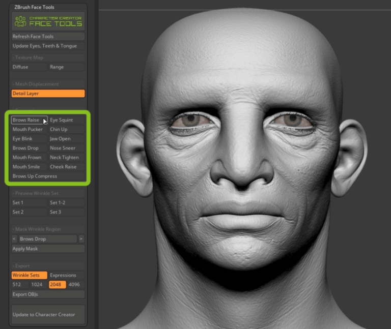 Easy Facial Rig in ZBrush with Face Tools (3/4): Expressions & Wrinkles ...